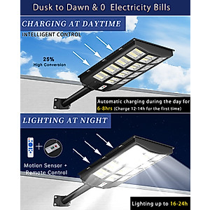 JAYNLT 6000W Solar Street Lights Outdoor,6500K 600000LM Highest Lumen Solar Parking Lot Lights,Waterproof Duks to Dawn Solar Flood Security Lights Motion Sensor for Yards, Driveways