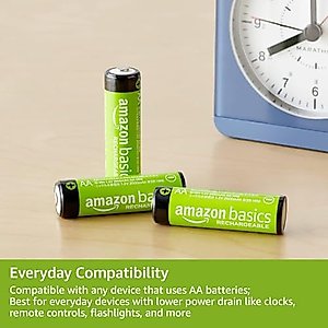 Amazon Basics 8-Count Rechargeable AA NiMH Batteries, 2000 mAh, Recharge up to 1000x Times, Pre-Charged