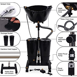 SyyBhb Portable Shampoo Bowl with Electric Pump, Portable Hair Washing Sink with Wheels, 2 Tanks for Water Storage and Drainage, Sprayer and Drain Hose, Adjustable Height & Angle