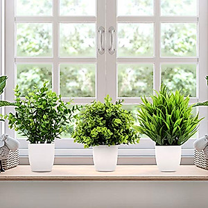 GREENTIME 3Pack Mini Fake Plants in Pots,Artificial Plastic Eucalyptus Plants,Wheat Grass Potted Faux Plants Indoor for Office Desk Coffee Table Bathroom Bedroom Home Decorations
