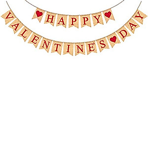 Happy Valentines Day Banner Valentine’s Day Decorations Glitter Heart Burlap Bunting Photo Props for Homes Stores Schools Valentine Day Party Decoration Assembled