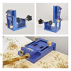 Pocket Hole Screw Jig Kit, HUHOMCO Pocket Hole Drill Guide Jig Set Woodworking Guide Positioner Angle Drill Guide Woodworking Tool Hole Locator Tool for Woodwork, Carpentry (Blue)