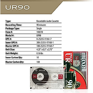 Maxell – 108527, Blank Audio Recording Cassette Tapes - Protective Cases, Low Noise & 90 Min Total Length (45 Min Per Side) - Ideal for Music, Voice Recordings & Portable Use - One Color, One Size