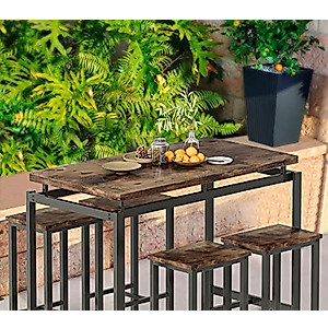 tantohom Dining Table Set for 4, Metal Frame Modern Wood Bar Table and Chairs Set, Kitchen Table and Chairs for 6 for Space Saving