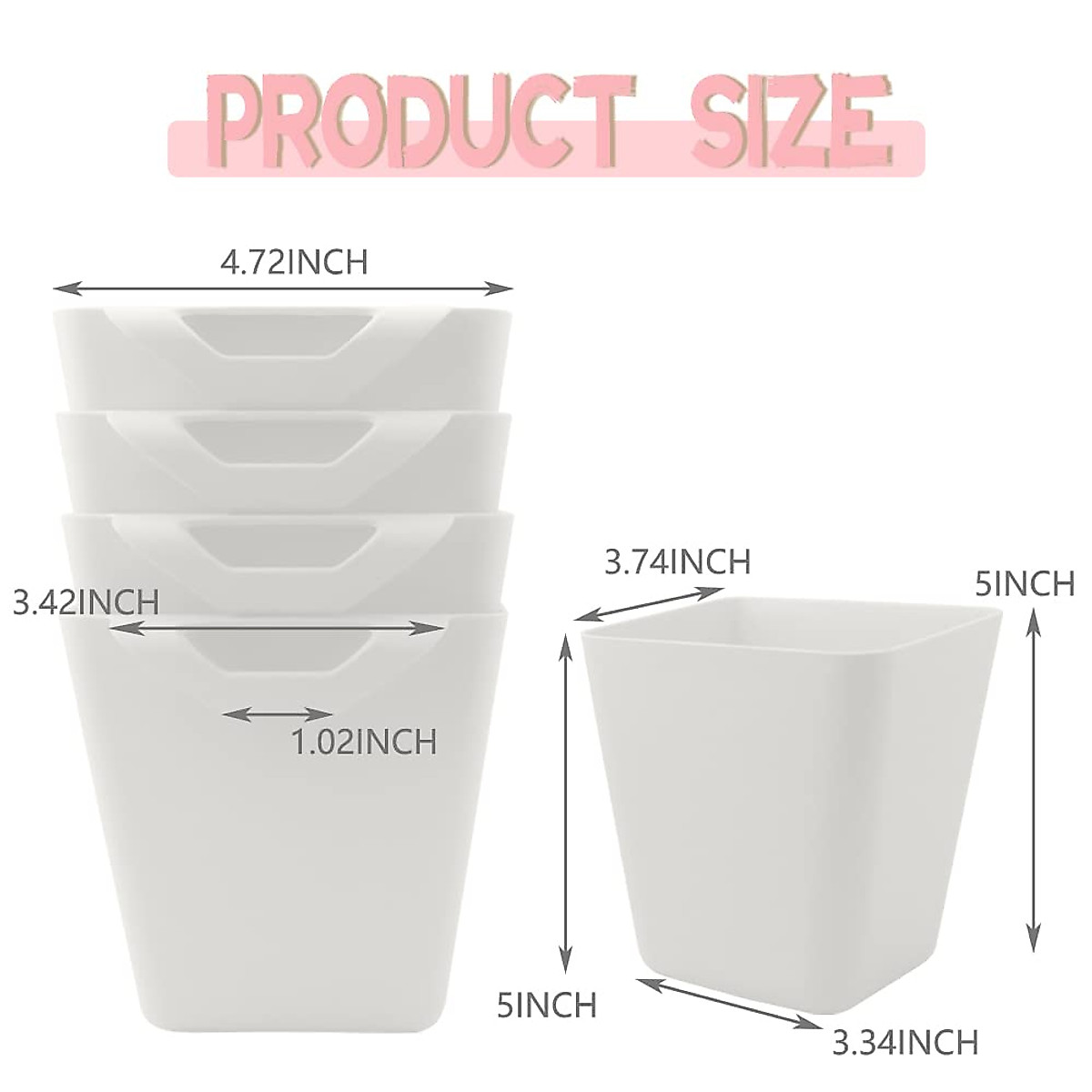 Vmiapxo 5 Pack Hanging Storage Containers, White Plastic, 4.5 x 4.5 x 5.12 inches, Hanging Bins, Cup Holder, Craft Supplies Organizer