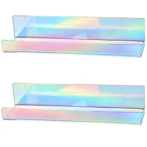 X-FLOAT The Original Rainbow Iridescent Acrylic Floating Shelves (Wall Mounted) for Bedroom, Bathroom, Living Room or Kitchen (Set of 2)