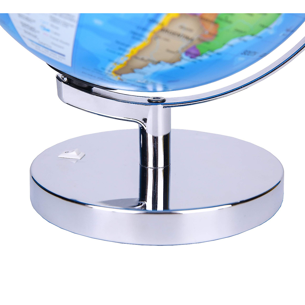 Exerz Illuminated World Globe 9.1-inch Diameter Metal Base - Political Map (Day) Constellation Globe (Night) - 2 in 1 Light up Cable Free LED lamp
