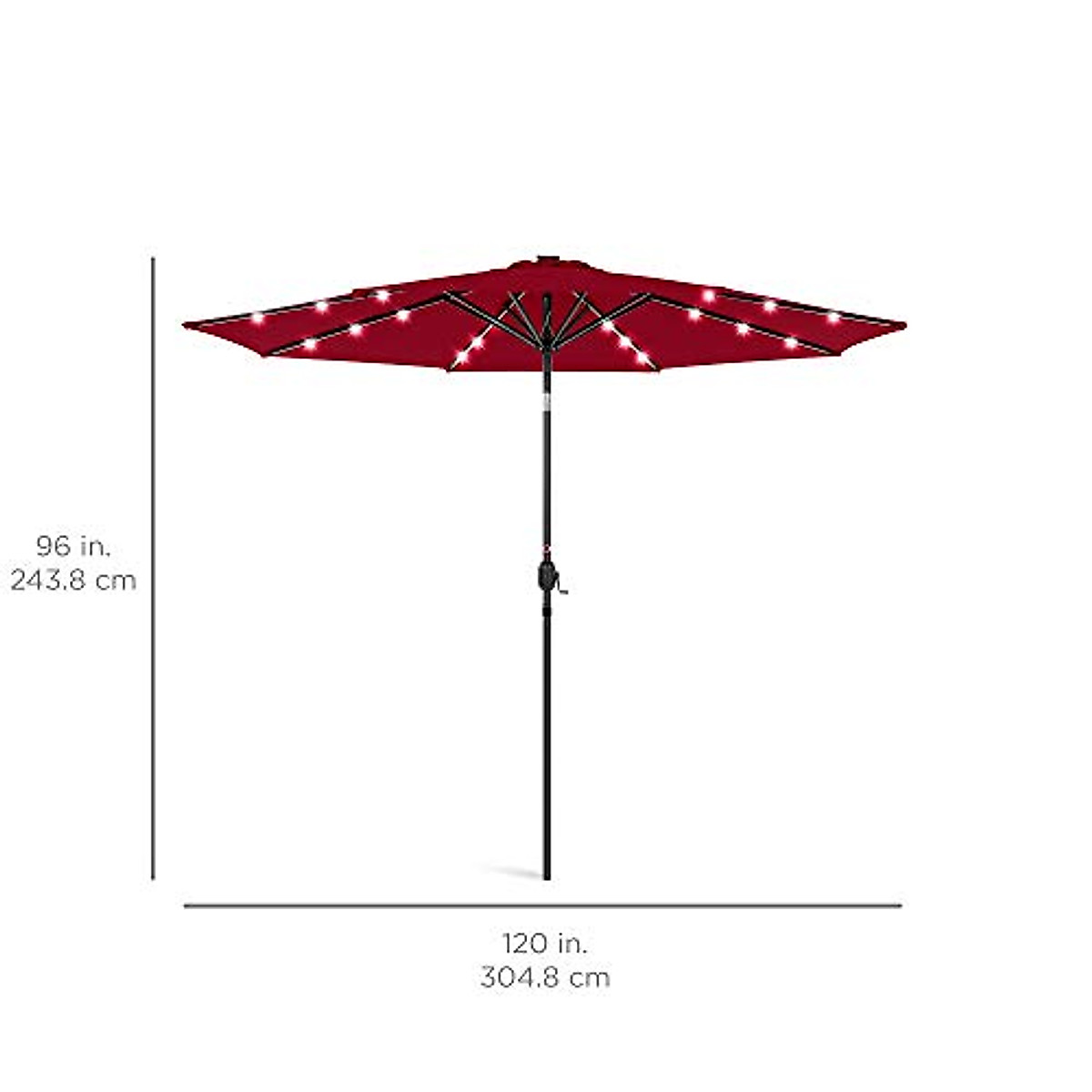 Best Choice Products 10ft Solar Powered Aluminum Polyester LED Lighted Patio Umbrella w/Tilt Adjustment and UV-Resistant Fabric - Red