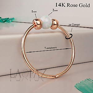 LAOPAZ White Opal Nose Ring 14k Rose Gold Piercing Hoop - 24 Gauge Nose Jewelry For Women Men - Handmade Nose Rings…