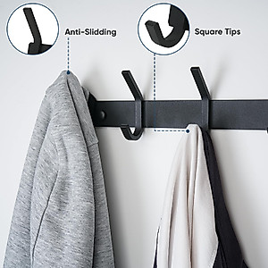 TICONN Wall Mounted Coat Rack - 6 Heavy Duty Dual Hooks All Metal Contemporary Coat Hanger for Jacket Coat Hat for Mudroom Entryway Bathroom (Black, 2PK)