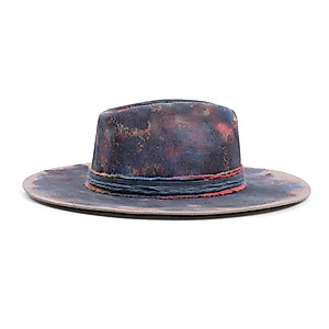 Vintage Wide Brim Distressed Beach Hat Fedoras Hat Classic Rancher for Men Women Wide Brim Roll with Lightning Logo