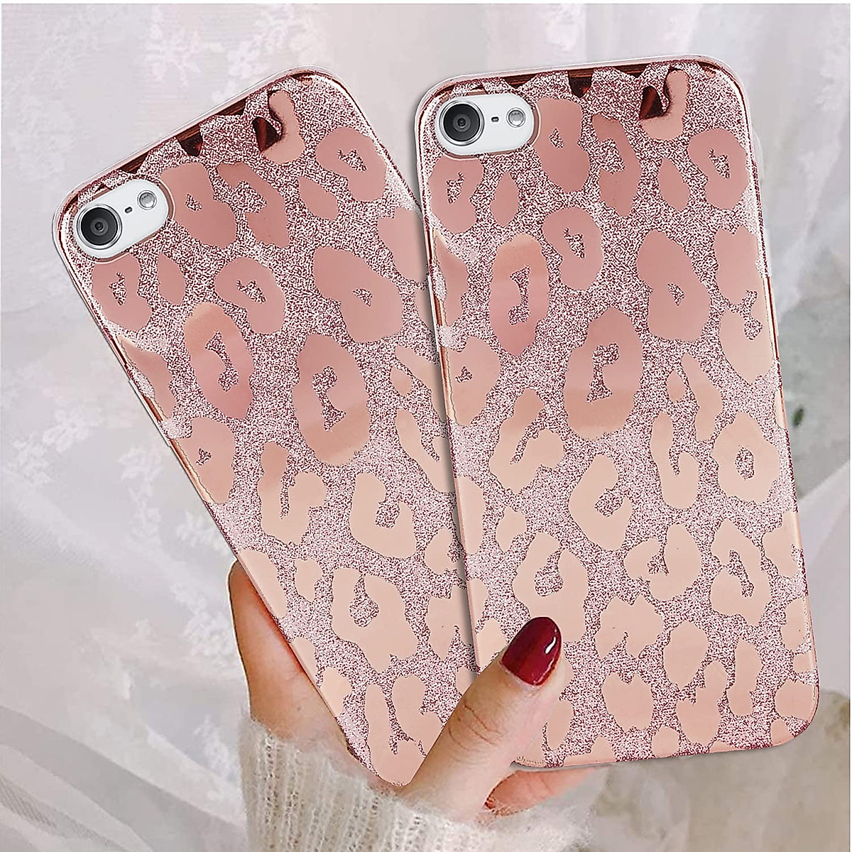 iPod Touch 7th Generation Case, J.west iPod Touch 6 iPod 5 Case, Luxury Saprkle Bling Glitter Metallic Leopard Print Design Soft Slim Protective Cases for Women Girls Silicone Cover Rose Gold
