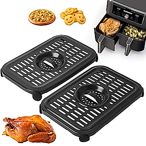 Air Fryer Grill Pan for Ninja Air Fryers, 2 Packs 8QT 10 QT Air Fryer Crisper Plate Grill Plate Tray Accessories with Rubber Bumpers for Ninja Foodi DZ201 DZ401 DZ550 AD350 Air Fryer, Dishwasher Safe