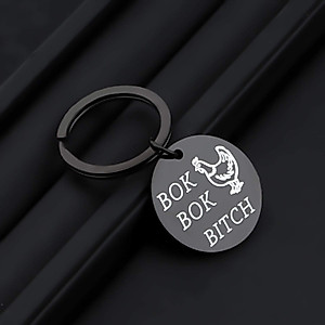 ENSIANTH Funny Chicken Keychain Chicken Lover Gift Bok Bok Bitch Crazy Rich Asians Inspired Gift for Friend (Black)