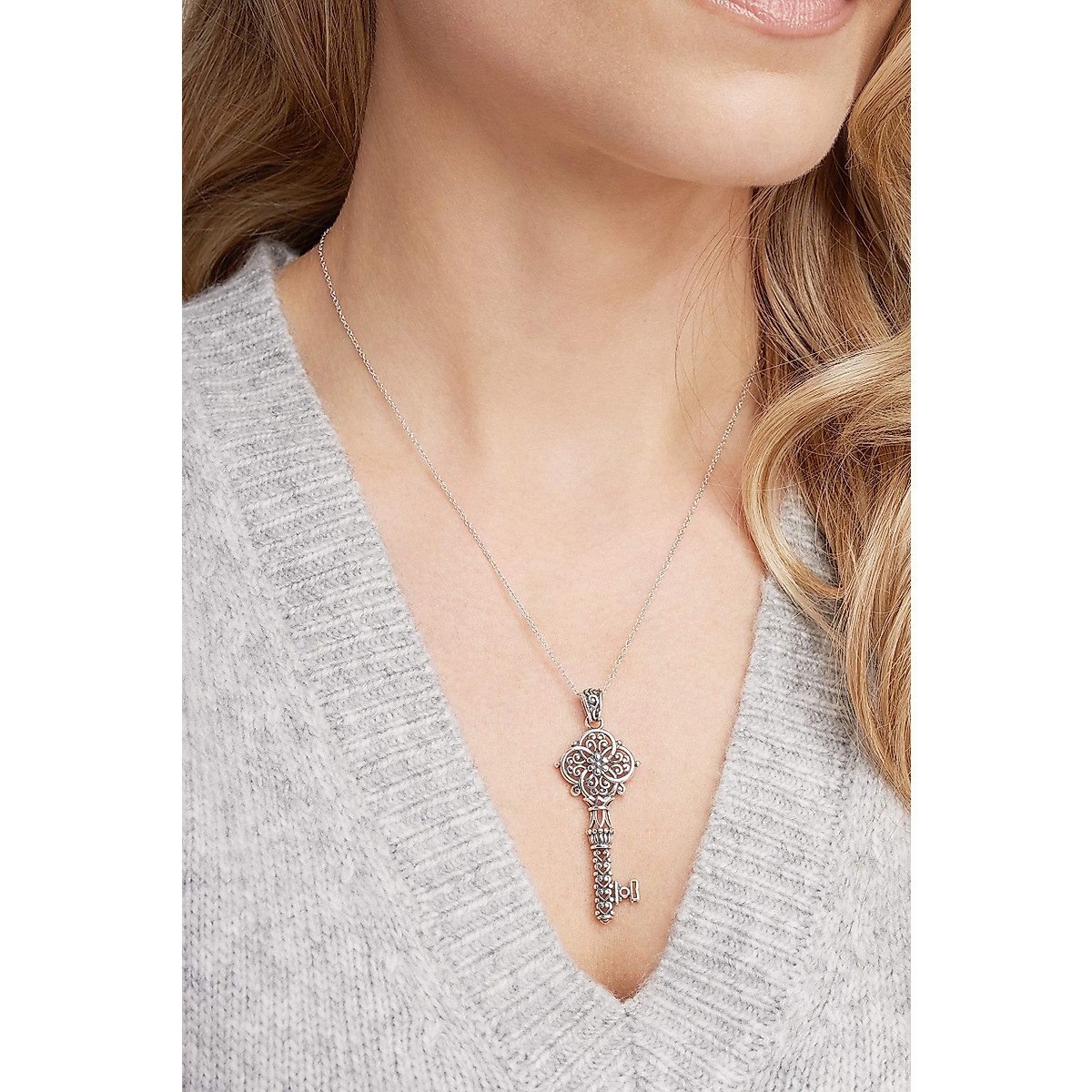 MORGAN & PAIGE Oxidized 925 Sterling Silver Celtic Flower Key Pendant Necklace, 18"