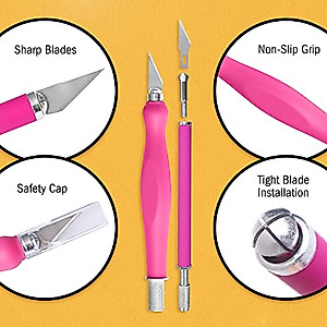 WA Portman Pink Precision Knife Set - 2 Pink Comfort Grip Precision Knives & 100 Carbon Steel Knife Blades - Craft Knife Set with 100 #11 Replacement Hobby Knife Blades - Art Knife & 100 Knife Blades