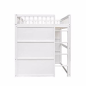 BOVZA Full Size Wood House Loft Bed with Ladder, Kids Playhouse Bed with Window for Girls Boys, White+Gray