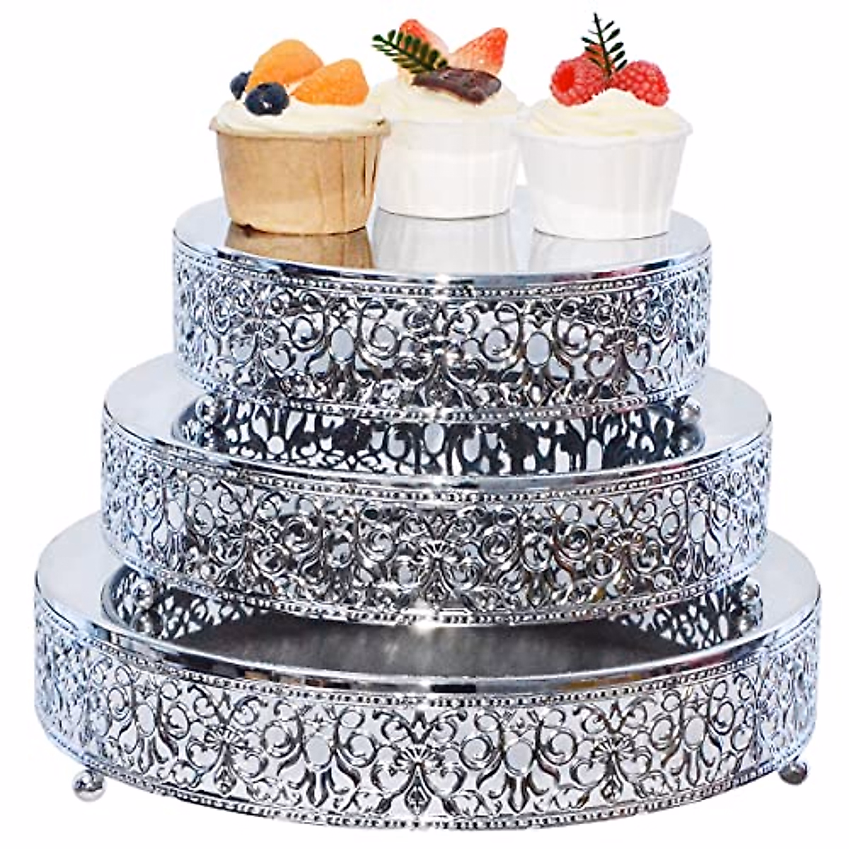 Cake Stand Set of 3 Metal Cupcake Stands Dessert Display Plate for Wedding Party Birthday,Silver