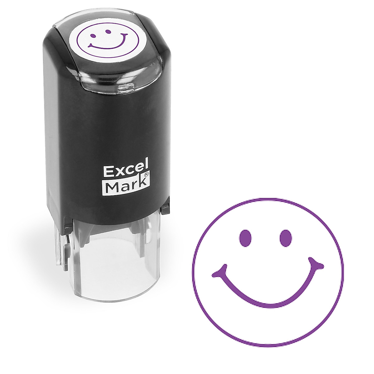 Smiley FACE - ExcelMark Self-Inking Round Teacher Stamp - Purple Ink