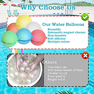 6Pcs Reusable Silicone Water Balloons For Kids,Magnetic Water Balloons Quick Fill for Outdoor Water Games and Swimming Pool Party with Mesh Bag
