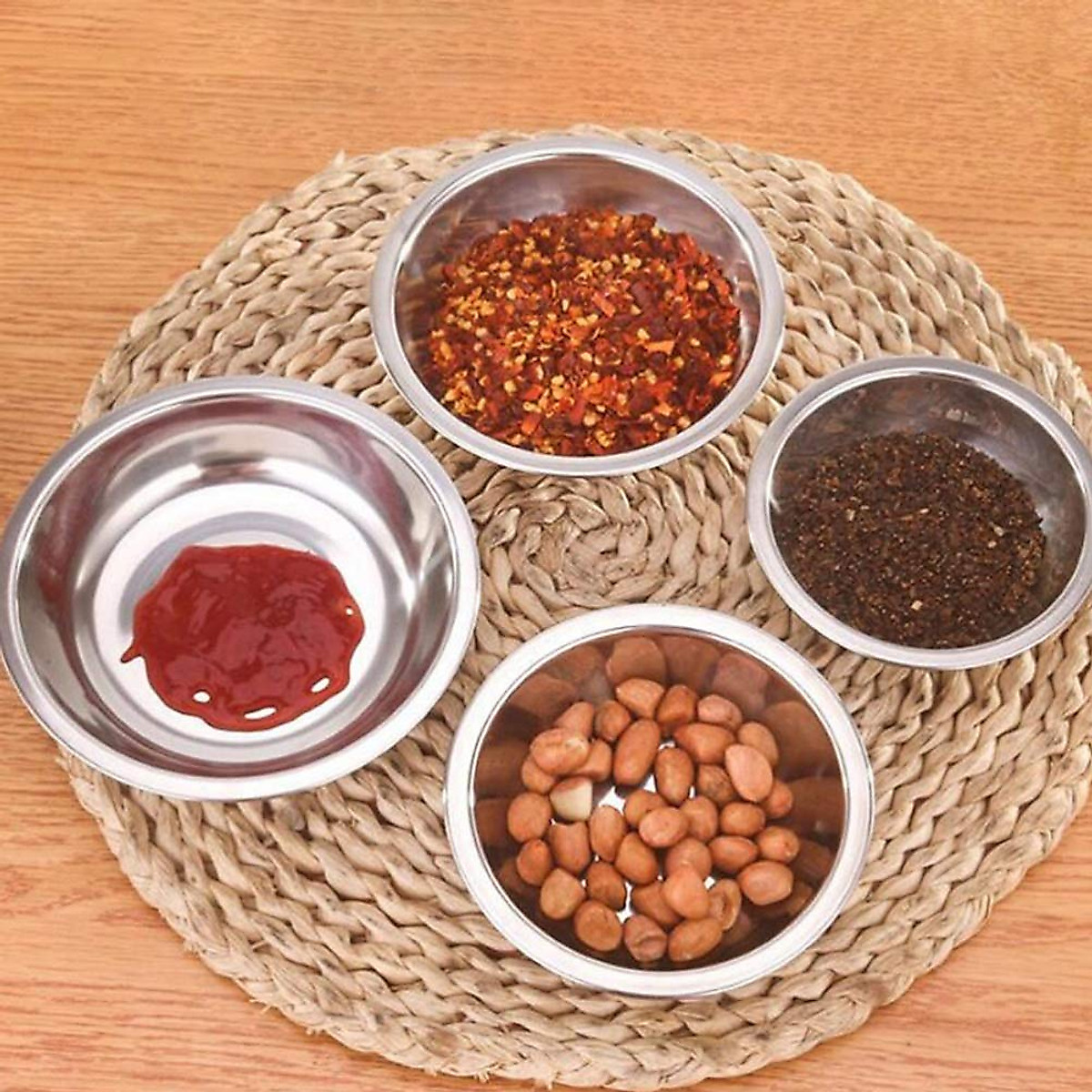 Cabilock 10pcs Stainless Steel Sauce Dish Appetizer Tray Dipping Bowls Seasoning Portion Condiment Tray Sauce Plates for Sauce Ketchup BBQ Sauce Seasoning