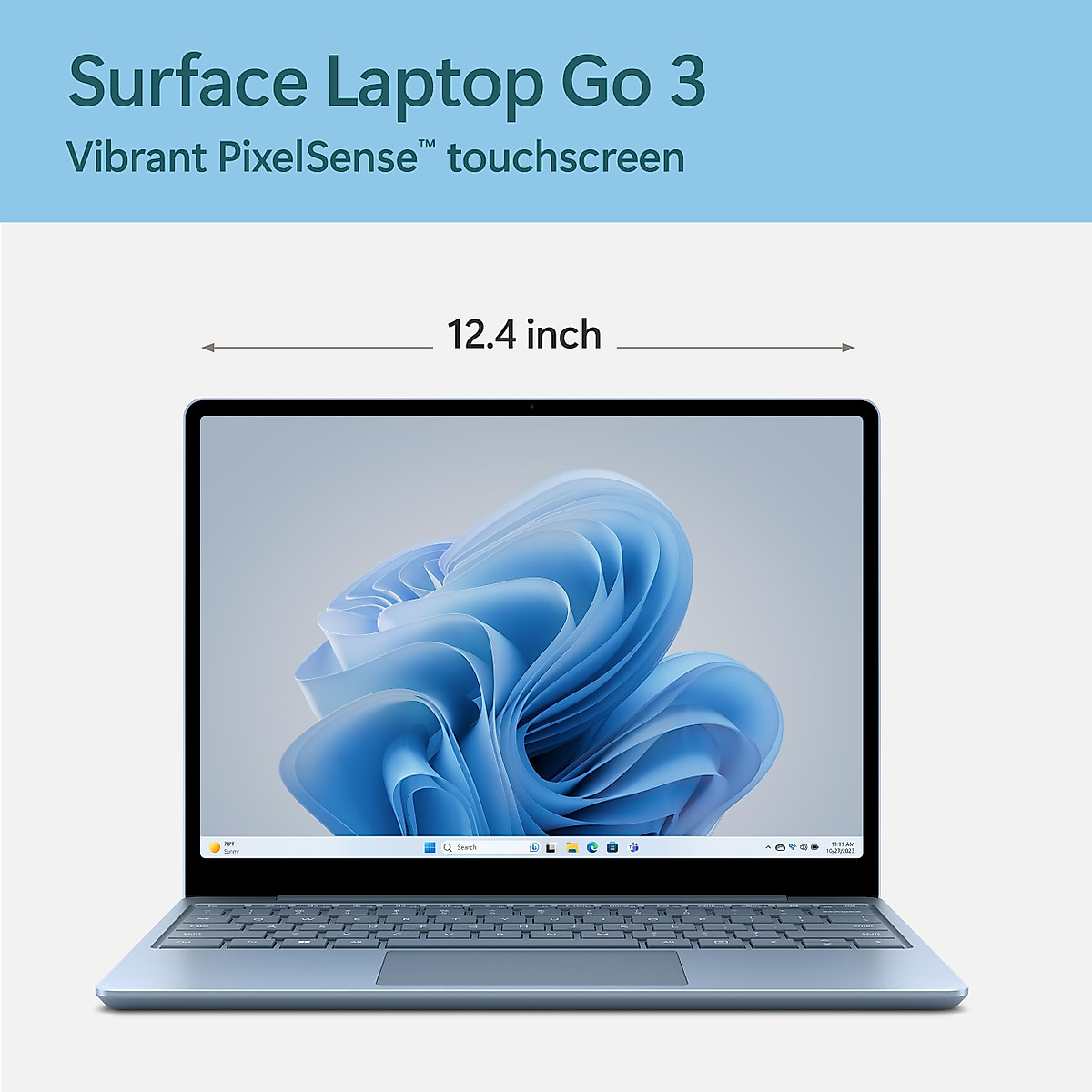 Microsoft Surface Laptop Go 3 (2023) - 12.4" Touchscreen, Thin & Lightweight, Intel Core i5, 8GB RAM, 256GB SSD SSD, with Windows 11, Ice Blue Color Copilot