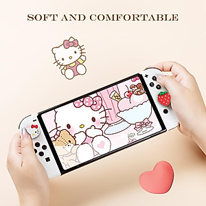 PERFECTSIGHT Switch Thumb Grips Caps, Cute Kitty Joystick Caps for Nintendo Switch/Lite/Switch OLED, 4 PCS Thumbstick Cover, Analog Stick Button Cover for NS Joycon Controller Accessories,Strawberry
