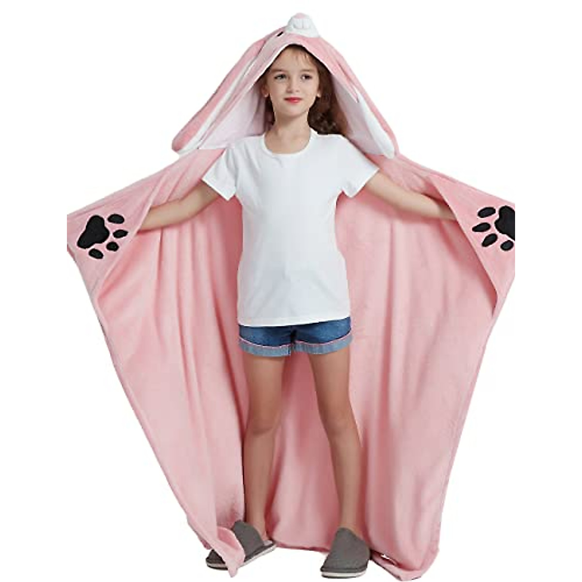 CASABACO Wearable Blanket Hoodie for Kids, Animal Hooded Blanket, Gift for Kids, Bunny Pink
