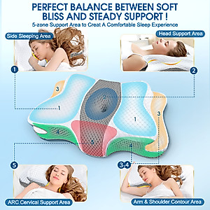 5X Pain Relief Cervical Pillow for Neck and Shoulder Support,Ear Piercing Pillow Design Cervical Memory Foam Pillows, Orthopedic Ergonomic Neck Pillow,Contour Bed Pillow for Side,Back,Stomach Sleeper…