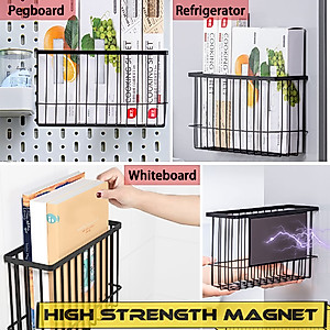 Buyyyit Magnetic Basket Organizer Shelf Rack for Refrigerator Peg Board Office File Foil Plastic Food Wrap Spice Pegboard Holder with Hooks (Black)