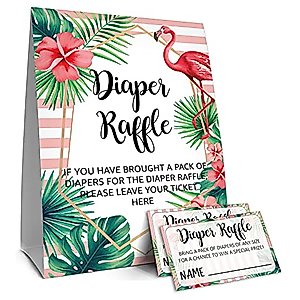 Diaper Raffle Tickets and Sign Baby Shower Games, Decorations, Party Favors For Baby Showers – 1 Sign, 50 Cards per Pack(DIAPER-D005)