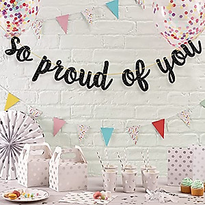 Halawawa Black Glitter So Proud of You Banner, Graduation Party Decorations, 2023 Graduation Party Decor Banner, We are So Proud of You Bunting Banner