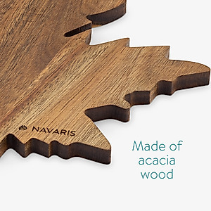 Navaris Maple Leaf Serving Boards (Set of 2) - Wood Cutting Board Set for Cheese, Food, Entertaining - 12" Small Charcuterie Board Made of Acacia Wood