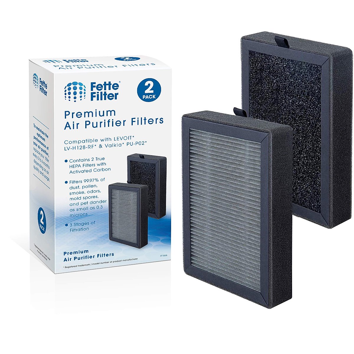 Fette Filter - LV-H128 True HEPA H13 Replacement Filter Compatible with LEVOIT LV-H128-RF/Valkia PU-P02 / PUURVSAS HM669A / ROVACS RV60 Air Purifier Models Part # LV-H128-RF 2-QTY