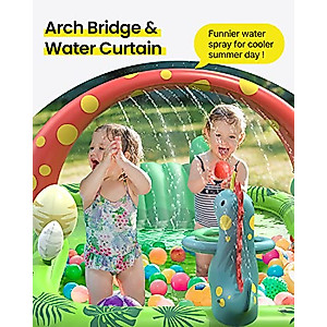 Inflatable Kids Pool, Airefina Dino Planet Inflatable Play Center Kiddie Pool with Water Slide, Ultra Thick 97"x76"x41" Toddle Pool with Play Ball Hoop, for Backyard, Garden, Water Park, Ages 3+