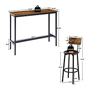 HomSof 3-Piece Farmhouse Counter Height Dining Set, Table and 2 Bar Stools with PU Soft Seat and Backrest, Rustic Brown_3pcs