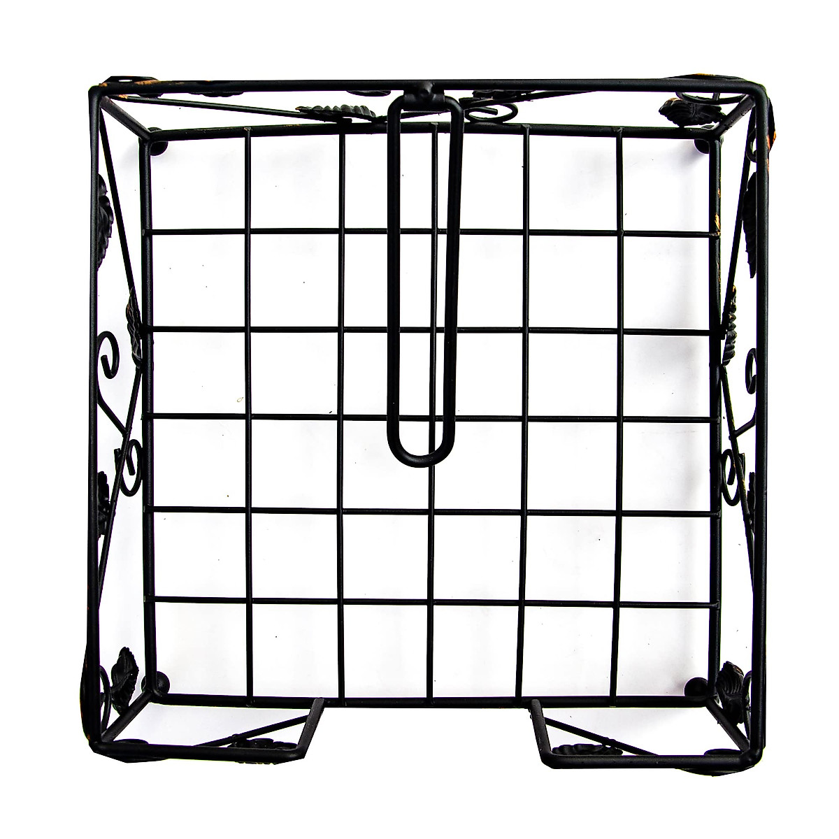 Iron Rustic Napkin Holder for Table – Flat Napkin Holder with Secure Pivoting Arm for Kitchen Tissue – Home Decor Black Napkin Holder with Bronze Leaves – Indoor and Outdoor Kitchen Decor by Maypes