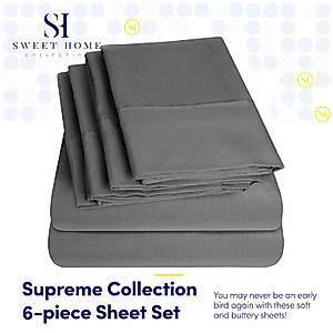 King Size Bed Sheets - 6 Piece 1500 Supreme Collection Fine Brushed Microfiber Deep Pocket King Sheet Set Bedding - 2 Extra Pillow Cases, Great Value, King, Gray