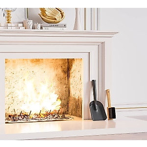 Kingson Fireplace Shovel Black Ash Shovel and Brush, Dustpan Set Small, Durable Steel, Set with Fireplace Dustpan and Brush, Coal Shovel
