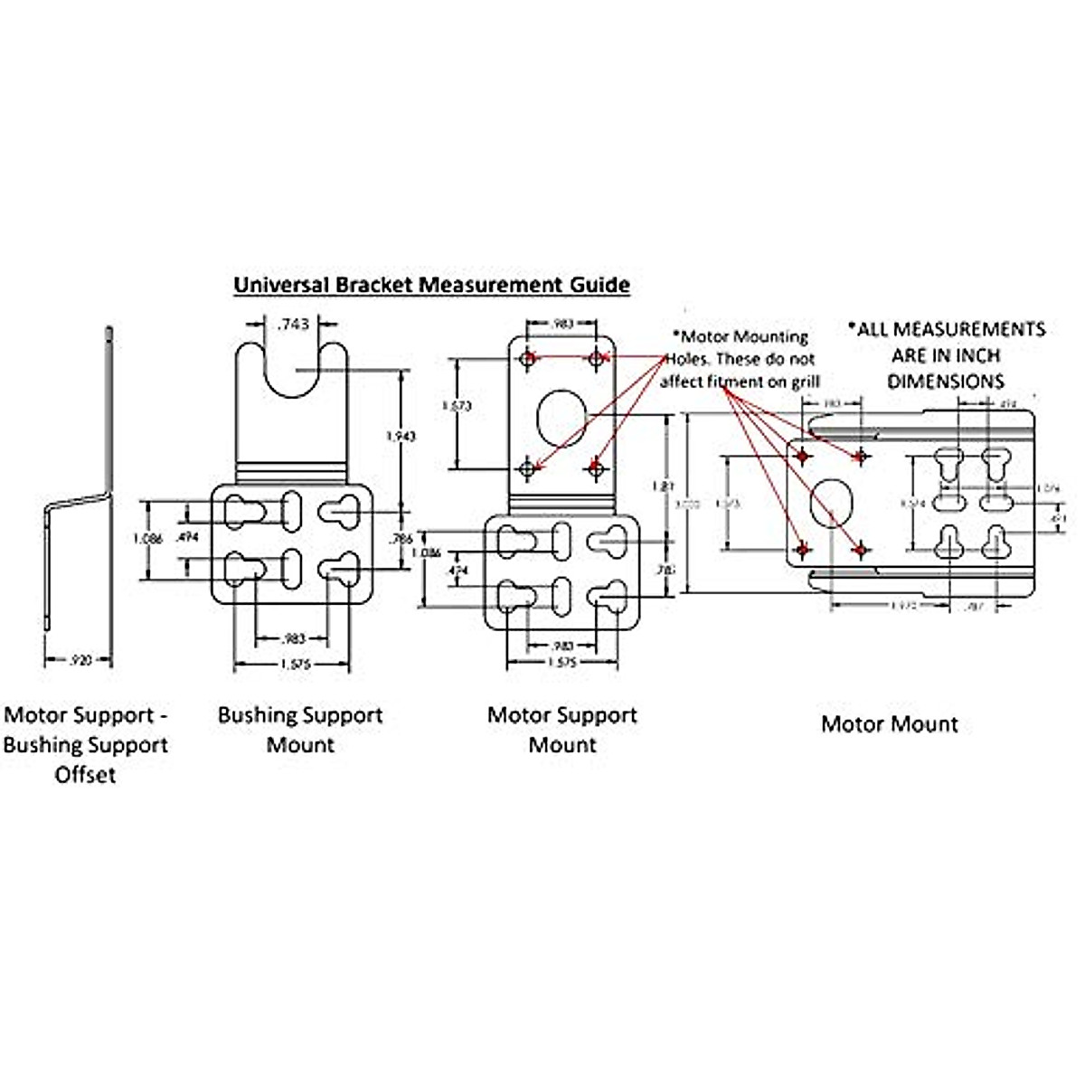 OneGrill Chrome Steel Universal Style Grill Rotisserie Mounting Bracket Set with Integrated Aluminum Heat Shield