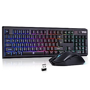 ZJFKSDYX C104 Wireless Gaming Keyboard and Mouse Combo - RGB Backlit, Mechanical Feel, Anti-ghosting, Rechargeable Battery, 7D 3200DPI Mice for Gamers