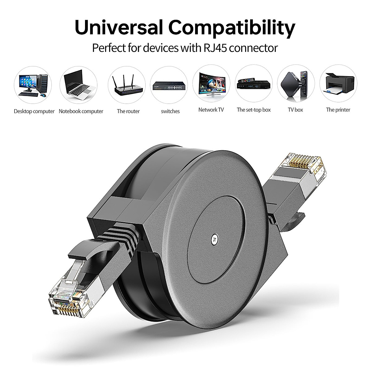 CNCOB Retractable Ethernet Cable Cat6 5.9 ft Ethernet Cable 2 Pack Flat LAN Cable High Speed Outdoor Ethernet Patch Cord for Laptop Travel (5.9 feet(1.8M))