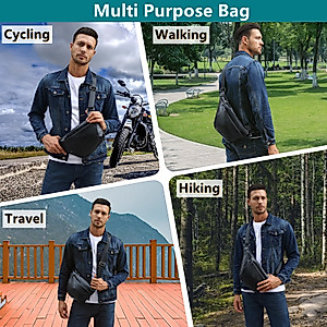 Leather Sling Backpack Bag for Men Fits 9.7 Inch Tablet Vintage Small Shoulder Crossbody Bags Hiking Daypack