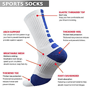 DRASEX Men's Athletic Cushioned Crew Socks 4 Pairs Men Elite Basketball Socks for Sports Running Football