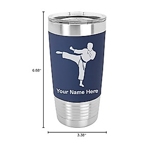 LaserGram 20oz Vacuum Insulated Tumbler Mug, Karate Man, Personalized Engraving Included (Silicone Grip, Navy Blue)