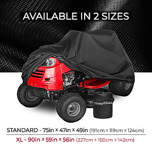 Tough Cover 210D Marine Grade Riding & Zero Turn Lawn Mower Cover - Waterproof UV Dust Dirt Wind Protection - Universal Fit Outdoor Storage (Black)