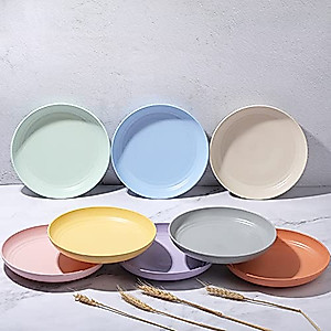 8 Pieces Wheat Straw Deep Dinner Plates Reusable Lightweight Straw Plates Dishwasher and Microwave Safe Dinner Plates Unbreakable Sturdy Dessert Plates for Toddlers Kids Adults (8 Inch)