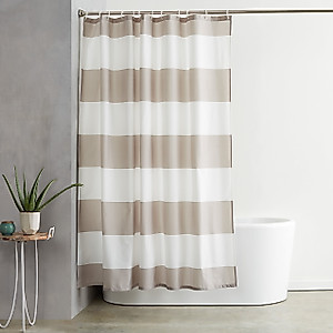 Amazon Basics Fabric Shower Curtain with Grommets and Hooks - 72 x 72 Inch, Large Light Brown, Beige