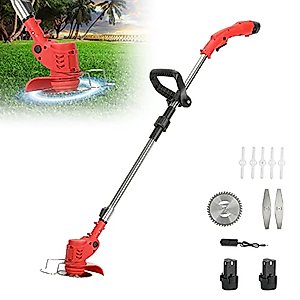 GYMNASTIKA Electric Lawn Mower, 450W Battery Power Lawn Mower Telescopic Rod Anti-Slip Handle Weed Trimmer Cordless Low Noise Electric Weed Lawn Eater Powerful Motor Garden Tool US Plug