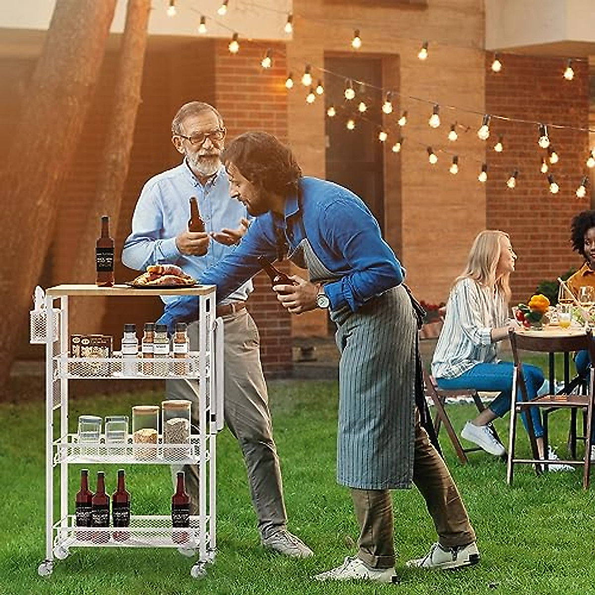 YITAHOME 4-Tier Slim Rolling Cart, Kitchen Cart with Wheels, Storage Cart with Wooden Tabletop and Mesh Baskets, Mobile Utility Cart for Narrow Space for Kitchen, Bathroom, Laundry Room,White